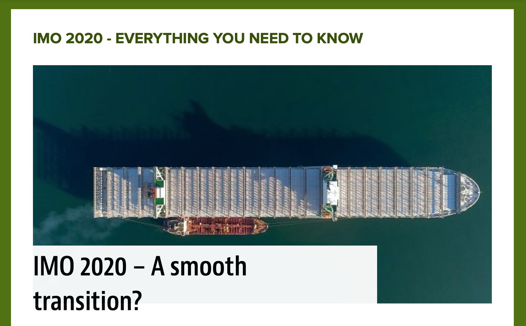 A Smooth Transition to IMO 2020?- Analysis from Seatrade Maritime News